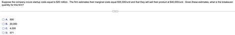 Solved Suppose The Company Incurs Startup Costs Equal To 20