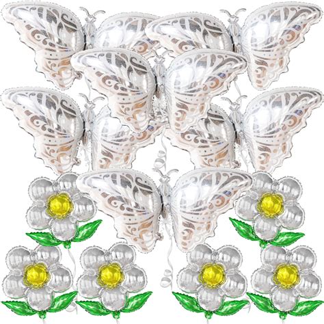 KatchOn Big Silver Butterfly Balloons 38 Inch Pack Of 12 Silver