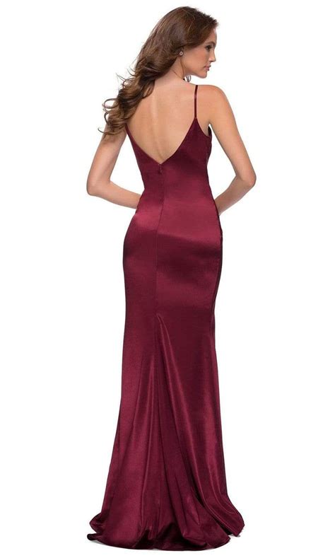 La Femme 29960 Sleeveless V Neck Fitted Satin Simple Prom Dress