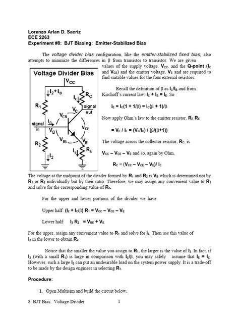 07 Bjt Voltage Divider Bias Pdf Bipolar Junction Transistor Electrical Engineering