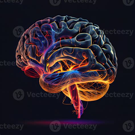 Spectrum Rainbow Color Brain With 3d Shading Style And Wireframe