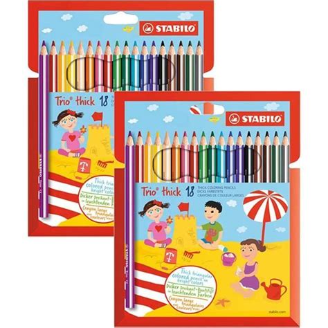 Trio Lot De 2 Paquets De 18 Crayons De Couleur Triangulaires G710