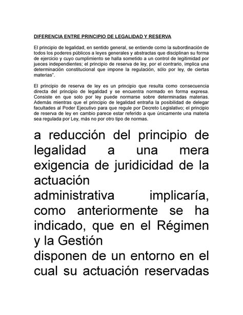 Diferencias Principio Legalidad Y Reserva Jorge Ojeda Diferencia