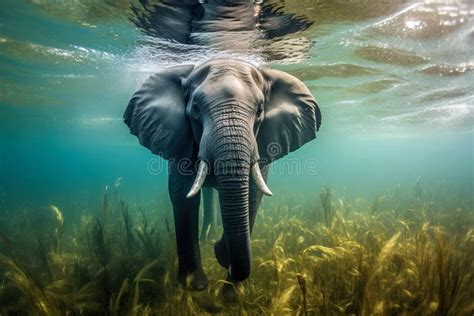 African Elephant Walking And Swimming Underwater Amazing African