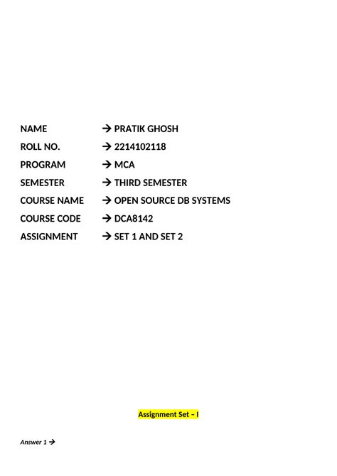 open source db systems assignment answers name pratik ghosh roll no