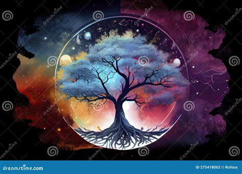 Key Visual Of Colorful Tree Of Life In Front Of A Galaxy Stock Illustration Illustration Of
