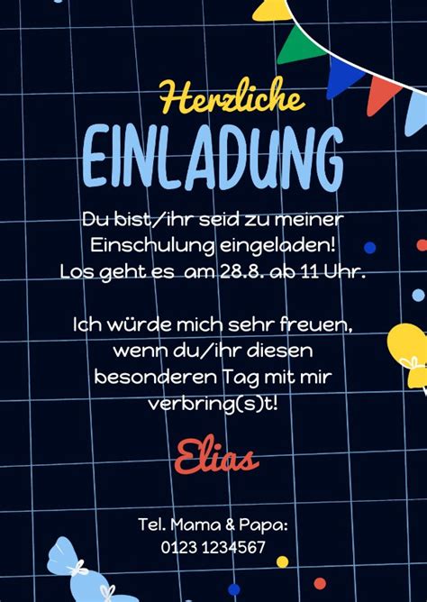 Bunte Einladung Zur Einschulung Foto Mit Send A Smile
