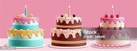 케이크 3d 요소 클립 아트 세트 두 레이어 케이크 달콤한 디저트 클립 아트 초콜릿 체리와 딸기 맛 생일 축하 2명에 대한 스톡 벡터 아트 및 기타 이미지 Istock