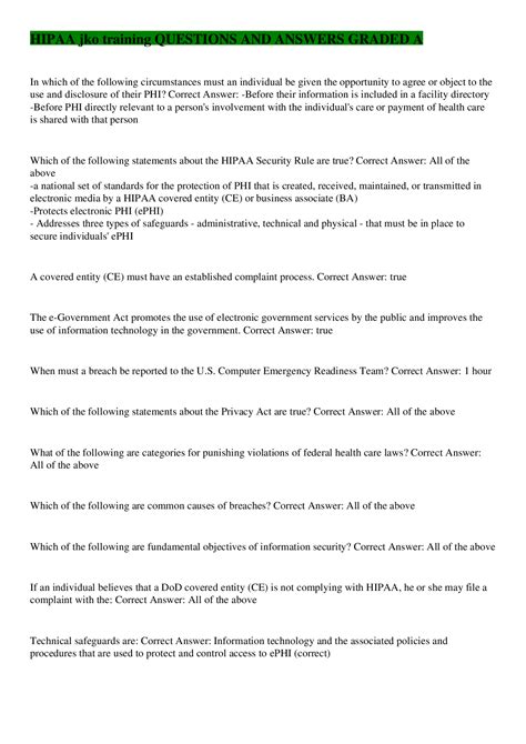 Hipaa Jko Training Questions And Answers Graded A