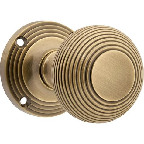 Beehive Mortice Door Knob Antique Brass Pair Designer Levers