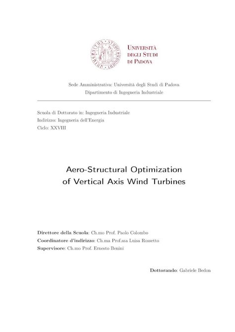 Pdf Aero Structural Optimization Of Vertical Axis Wind Turbinespaduaresearchcabunipdit9176