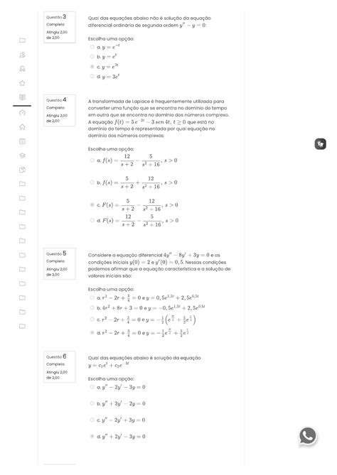 QuestionÁrio 2 Equações Diferenciais Ordinárias Unec Equações