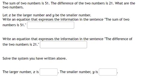 Solved The Sum Of Two Numbers Is The Difference Of The Chegg Com