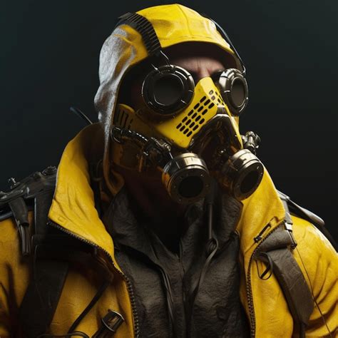 Premium Photo A Man Wearing A Gas Mask And A Yellow Jacket