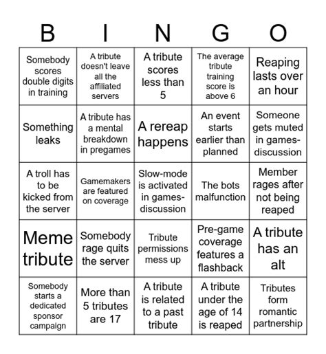 16th Bingo Card