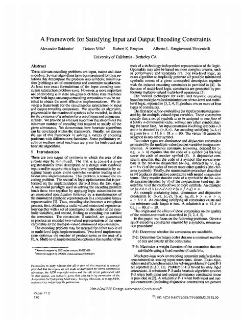 A Framework For Satisfying Input And Output Encoding Constraints Ieee
