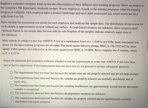 Solved Suppose A Cosmetics Company Wants To Test The