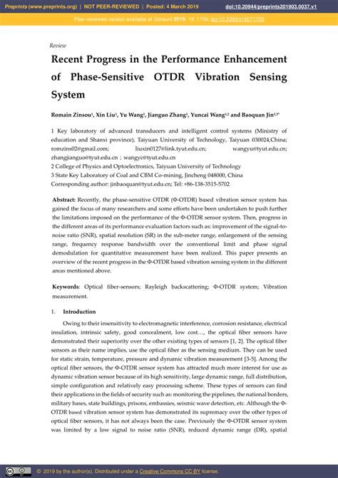 Pdf Recent Progress In The Performance Enhancement Of Phase Sensitive Otdr Vibration Sensing