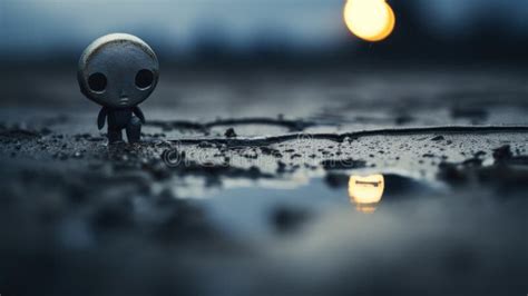 A Small Alien Doll Stands In The Middle Of A Puddle Ai Stock Image Image Of Drop Nature