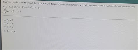 Solved Suppose U And V Are Differentiable Functions Of X Chegg