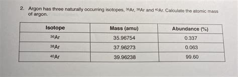 Solved 2 Argon Has Three Naturally Occurring Isotopes 36 Ar 38 Ar And 1 Answer