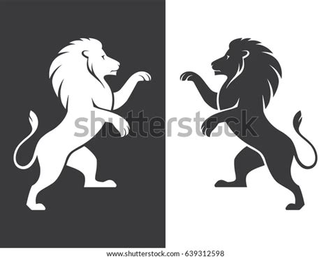 Two Lions Standing Side By Side On Black And White Background One Is