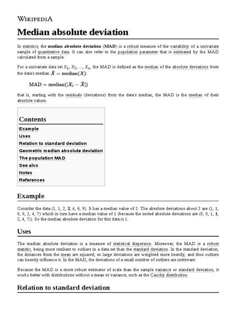 Median Absolute Deviation Pdf Median Robust Statistics