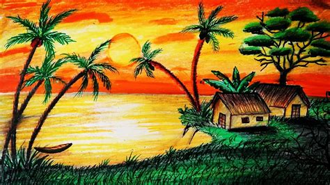 How To Draw Scenery Of Spring Season Step By Step Sunset 🌄⁦🌳رسم منظر