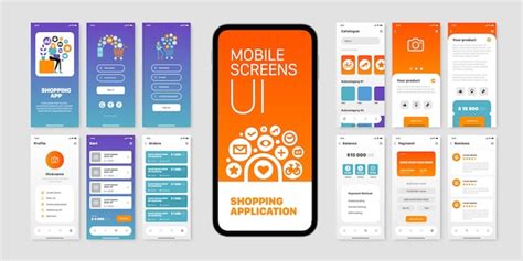 Ui Ux Gui 화면 쇼핑 앱 플랫 템플릿 설정 프리미엄 벡터