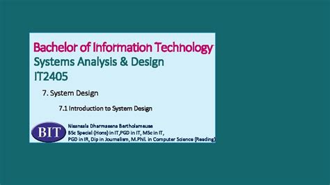 Bachelor Of Information Technology Systems Analysis Design It