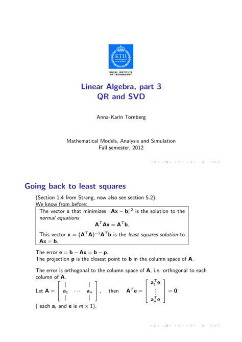 Linear Algebra Part 3 Qr And Svd Going Back To Least Squares Docslib