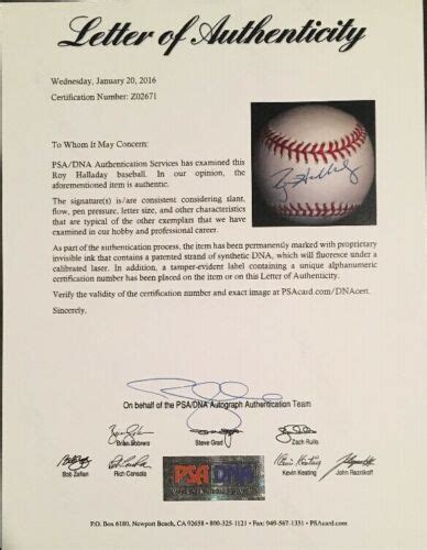 Roy Halladay Signed Official Mlb Baseball Psa Loa Mint Autograph Hof