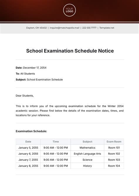 Free School Examination Schedule Notice Template To Edit Online