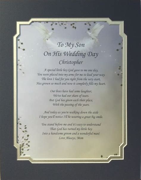 TO MY SON ON HIS WEDDING DAY POEM PERSONALIZED GIFT Wedding Day