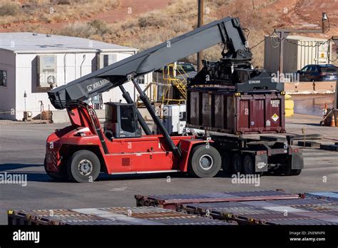 A Reachstacker Container Handler Loads A Filled And Washed Container