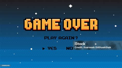 별이 빛나는 하늘을 배경으로 게임 오버 픽셀 아트 8비트 레트로 비디오 아케이드 스타일로 다시 플레이하세요 게임 오버 문구에 대한 스톡 벡터 아트 및 기타 이미지 Istock