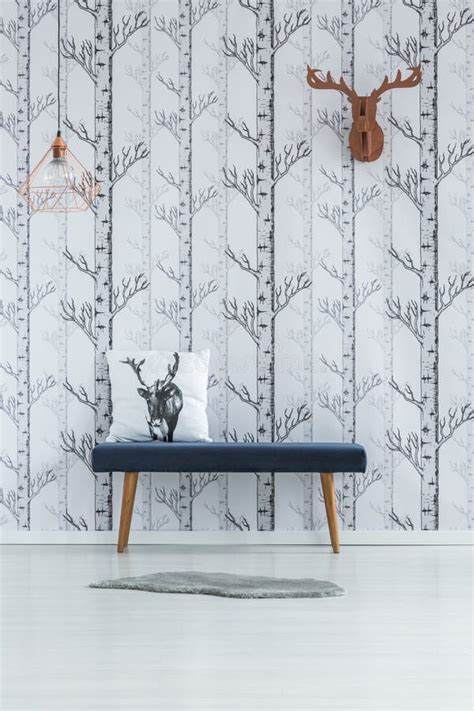 Room With Trees Wallpaper Stock Photo Image Of Lamp