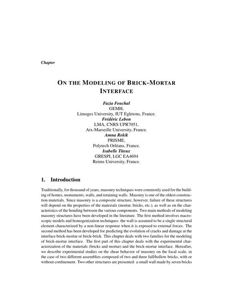 Pdf On The Modeling Of Brick Mortar Interface