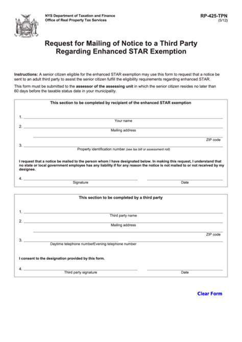 Fillable Form Rp 425 Tpn Request For Mailing Of Notice To A Third