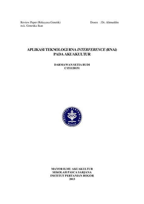 Pdf Aplikasi Teknologi Rna Interference Rnai Pada Akuakultur