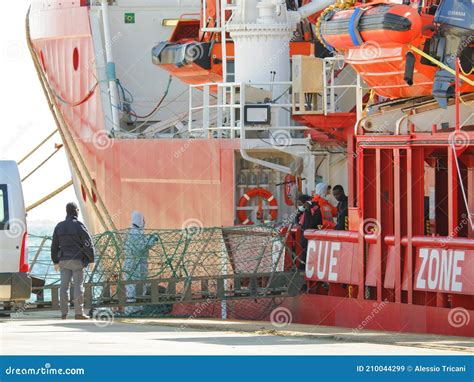 Migrant Disembarkation From Ocean Viking Ship Editorial Stock Image
