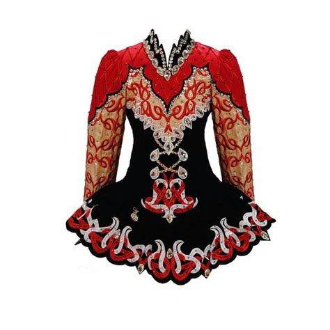 A Womens Latin Dance Dress With Red White And Black Designs On It