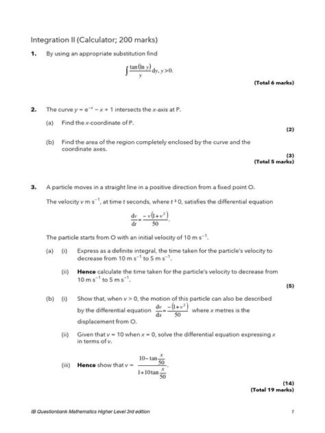 Integration Ii Hl Math Pdf Pdf Function Mathematics Maxima And