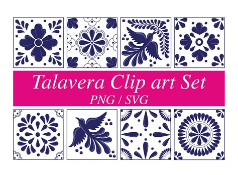 Beautiful Mexican Talavera Clip Art Set 8 Mosaic Designs In Hight