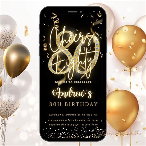 Electronic 80th Birthday Invitation Etsy