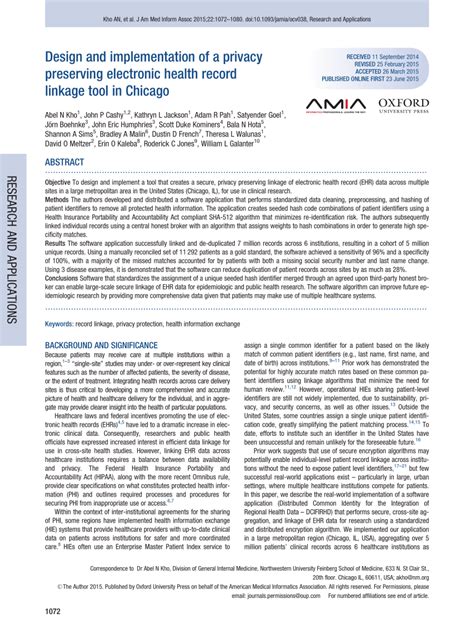 Pdf Design And Implementation Of A Privacy Preserving Electronic Health Record Linkage Tool In