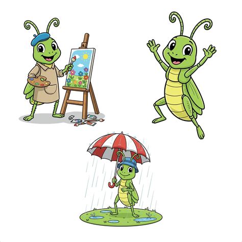 Cartoon Grasshopper Character Set In Different Situations 73432259