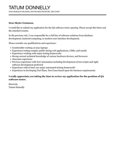 QA Software Tester Cover Letter Velvet Jobs