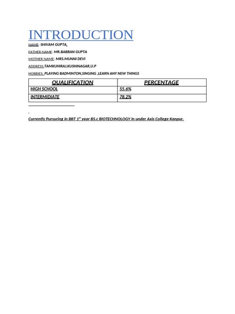 Introduction Of Shivam Gupta Pdf