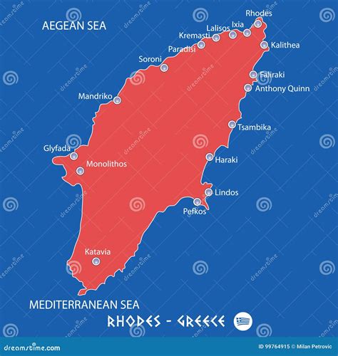 Isola Di Rodi Nellillustrazione Rossa Della Mappa Della Grecia